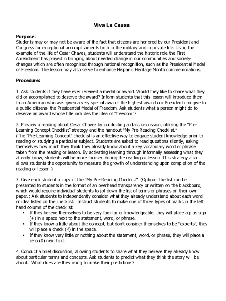 Fillable Online Viva la Causa! Dolores Huerta and Hispanic Heritage ...