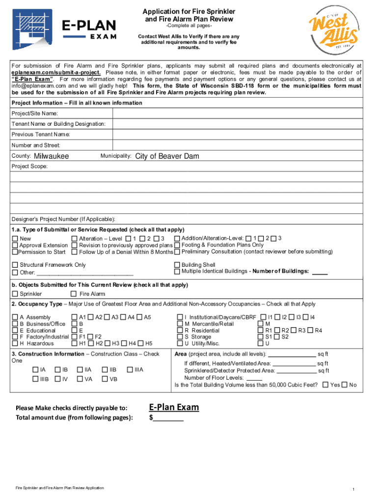 Fillable Online Application for Fire Sprinkler and Fire Alarm Plan ...