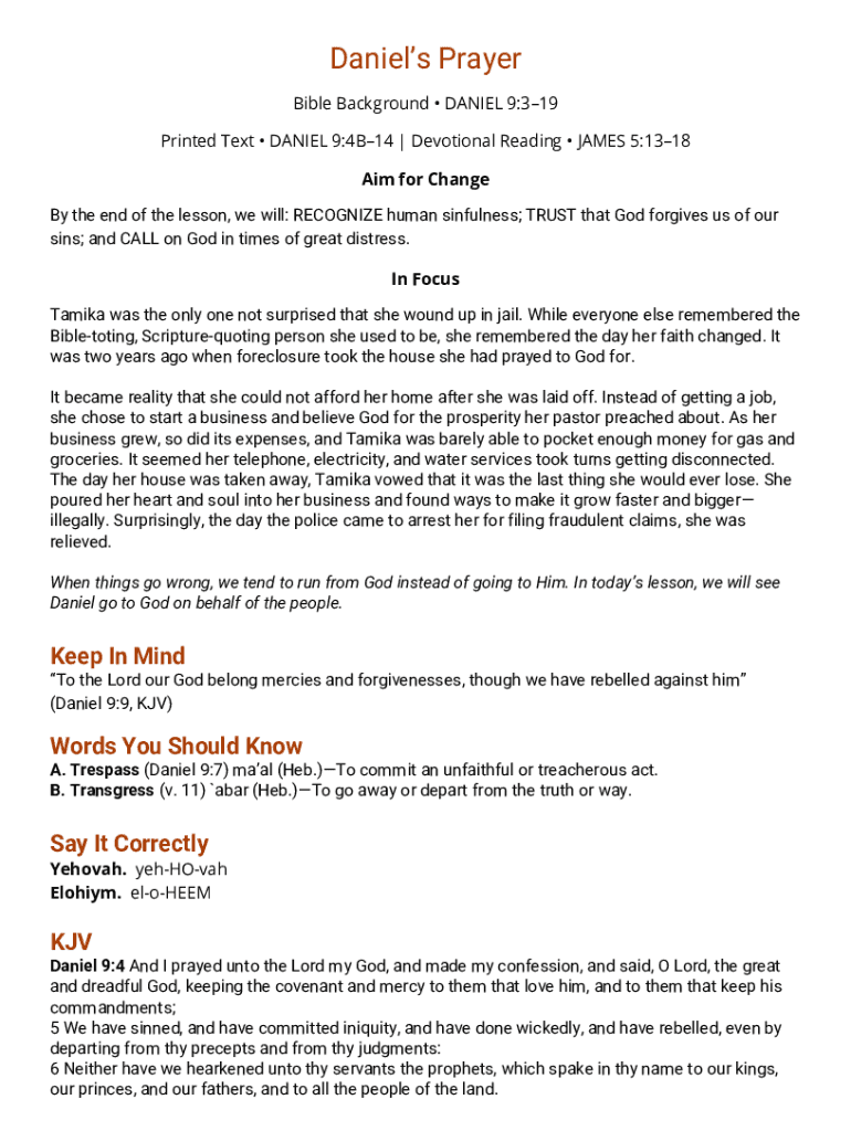 Fillable Online Daniel's Beautiful Prayer of Confession -- a study of Daniel 9 Fax Email Print ...