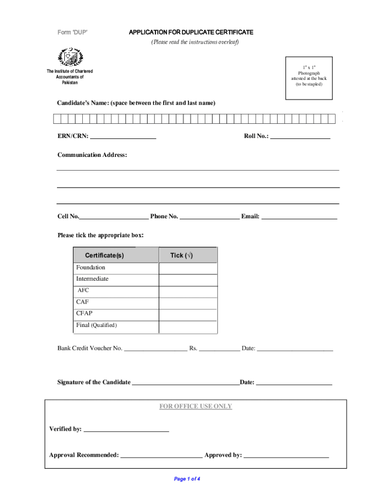 Fillable Online Duplicate Certificate Diploma Form 1PDF Fax Email Print - pdfFiller