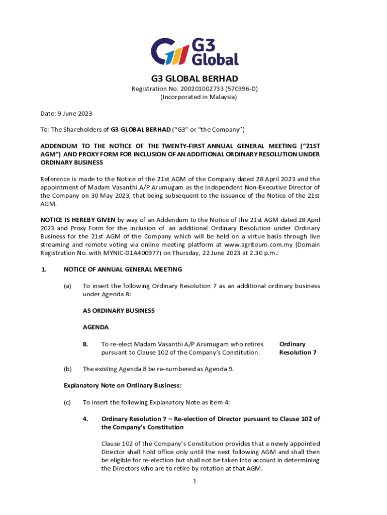 Fillable Online G3-Addendum to 21st AGM Notice with Proxy Form-6-1 ...