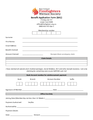 Fillable Online firefighters org Benefit Application Form (BA1) Fax ...