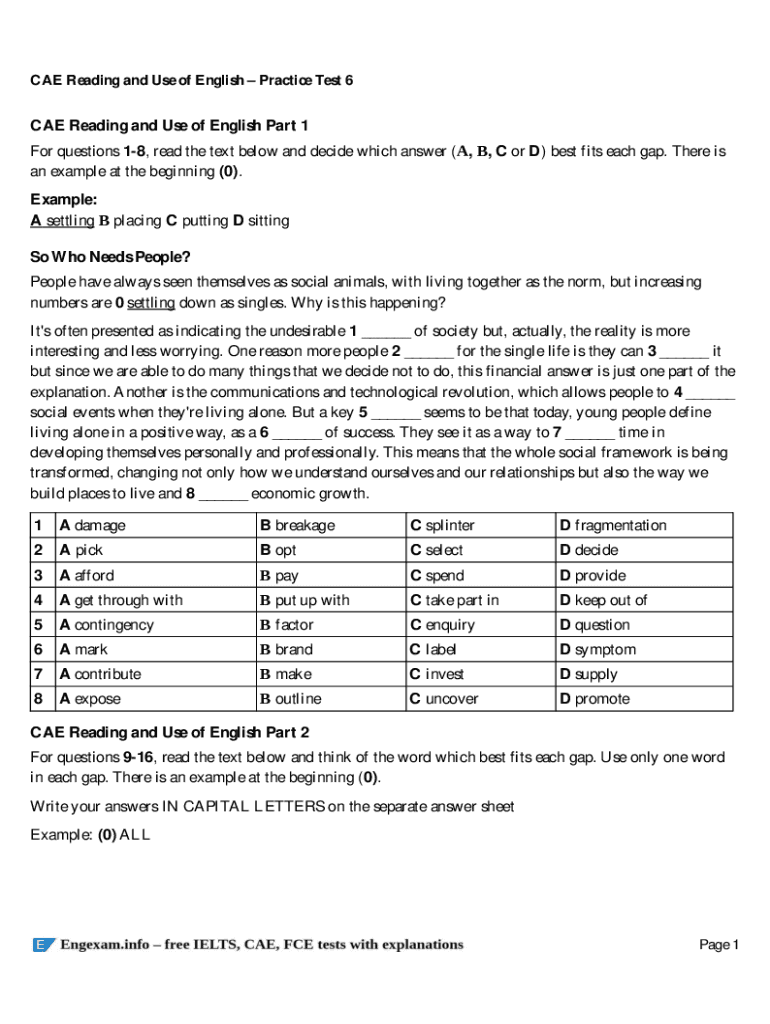 Fillable Online FCE Reading and Use of English Practice Tests Printable ...