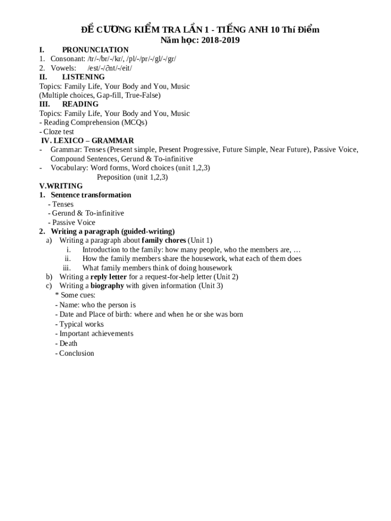 CNG KIM TRA LN 1 - TING ANH 10 Th im ... Doc Template | pdfFiller