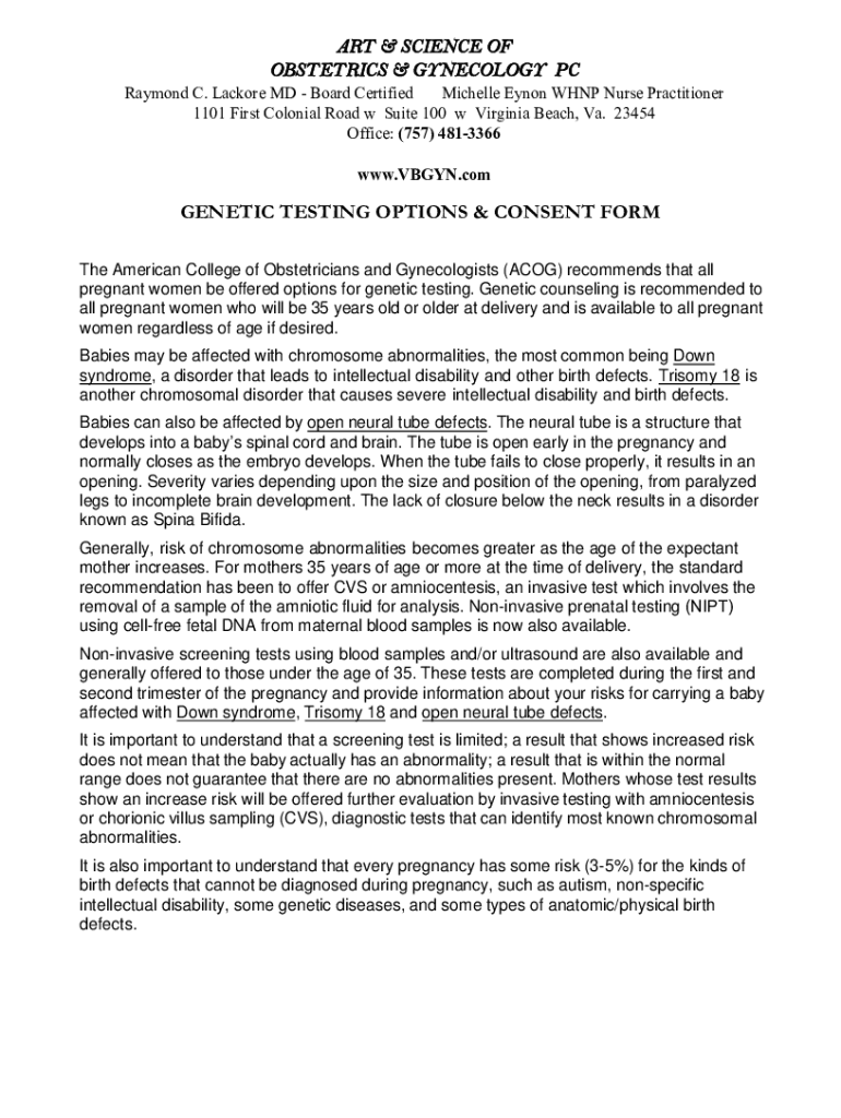 Fillable Online Genetic Testing Options & Consent Form Fax Email Print ...