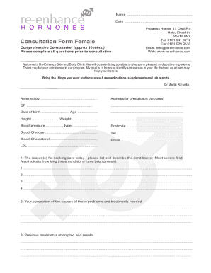 Fillable Online Female Hormone Consultation Form Fax Email Print ...