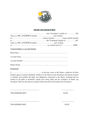 Fillable Online Form of Transfer Share Agreement Fax Email Print ...