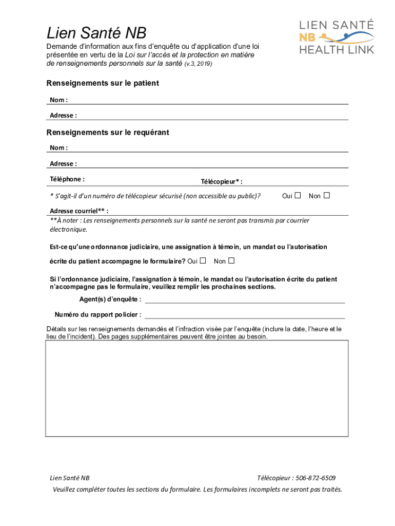 Remplissable En Ligne NB Health Link FORM 5 Demande d'info aux fins d ...