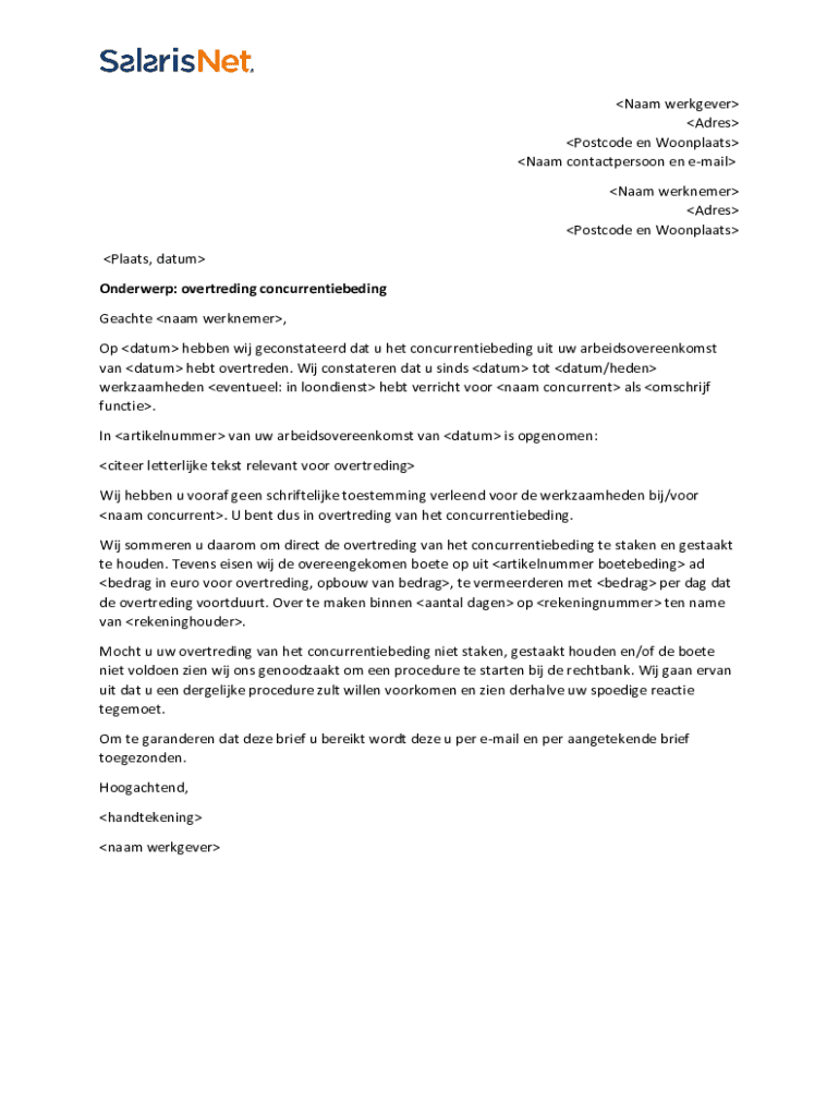 Invulbaar Online Waar kan ik een voorbeeld brief concurrentiebeding ...