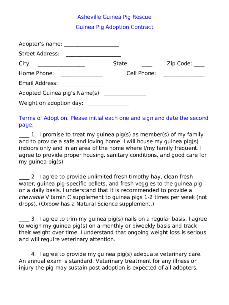 Pocket Pet Adoption Application Doc Template | pdfFiller