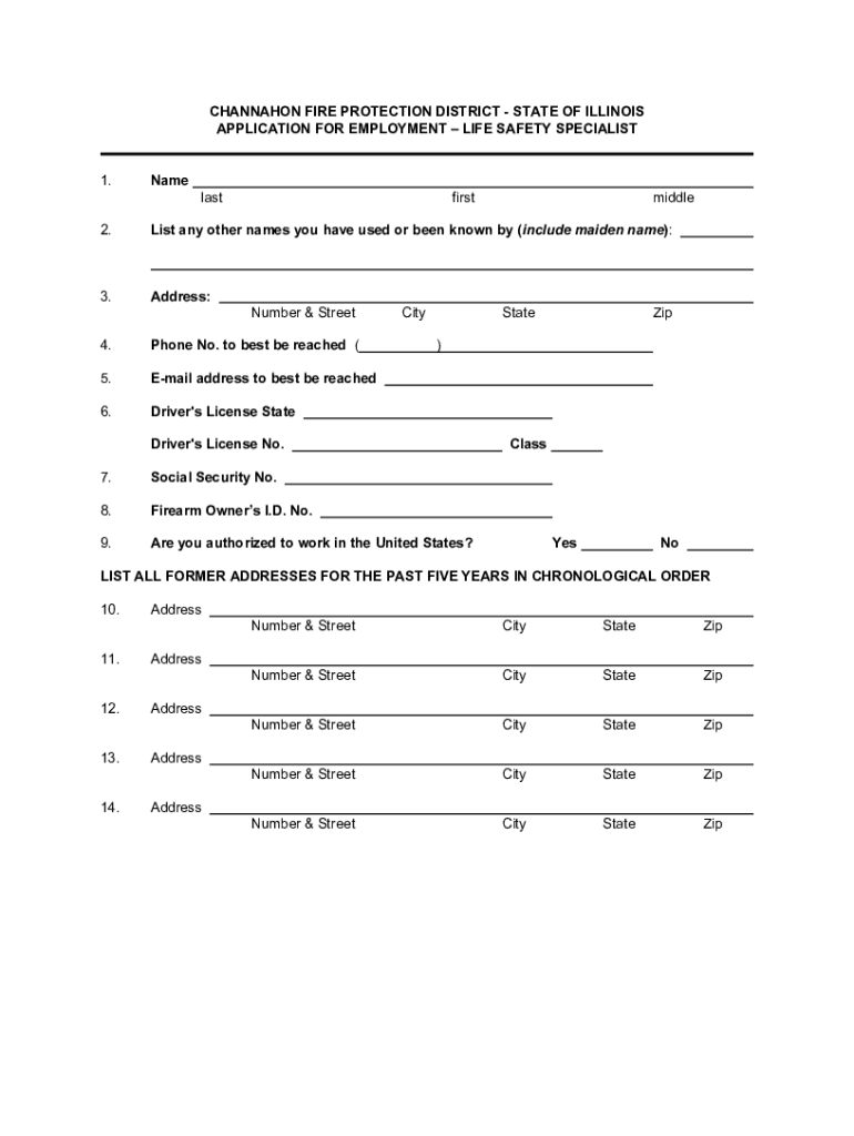 Fillable Online State of Illinois Application for EmploymentLife Safety ...