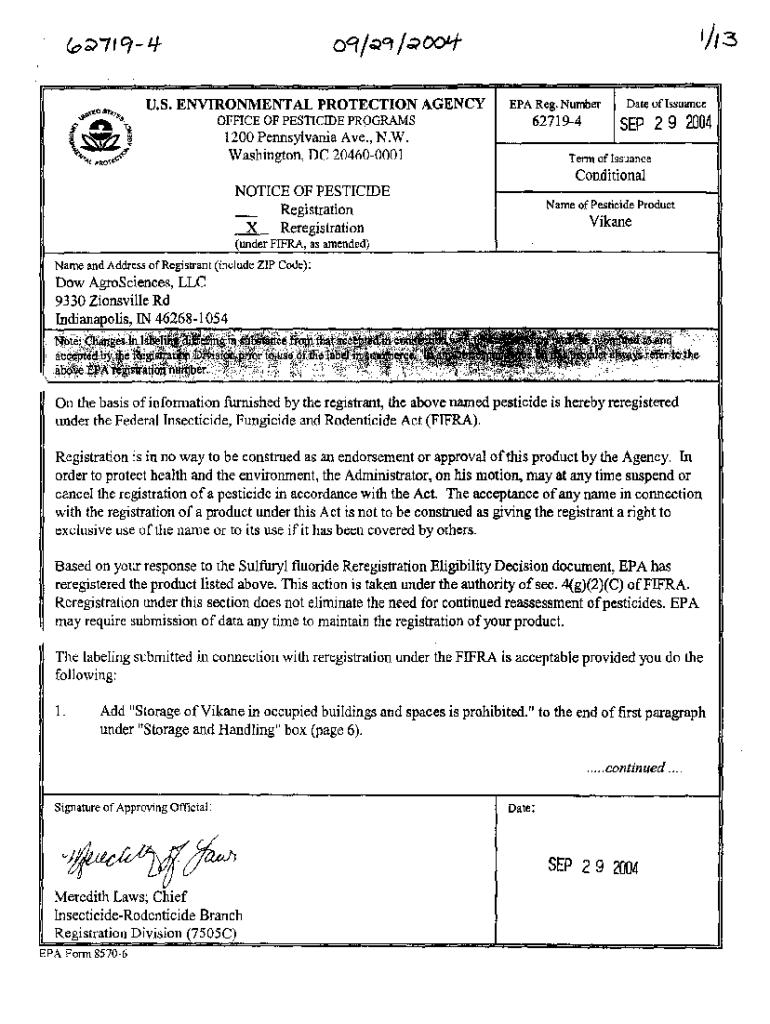 Fillable Online U.S. EPA, Pesticide Product Label, VIKANE, 09/29/2004 ...