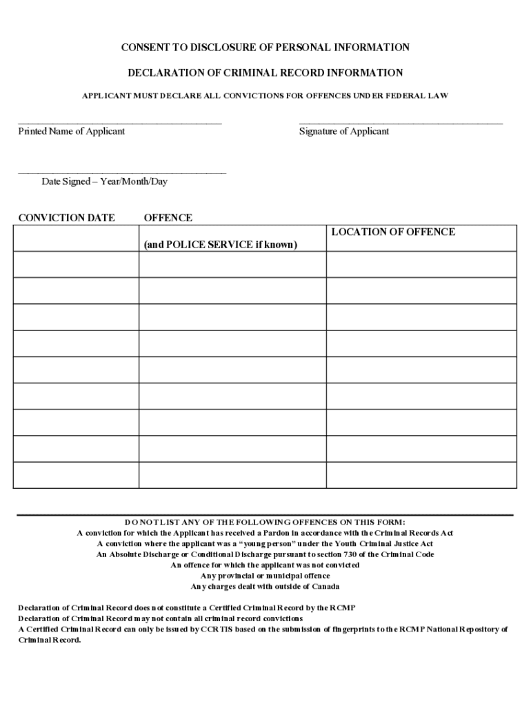 Fillable Online POLICE CRIMINAL RECORDS CHECK... Fax Email Print ...