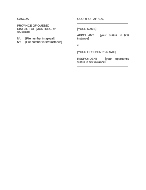 The Quebec Court of Appeal Doc Template | pdfFiller