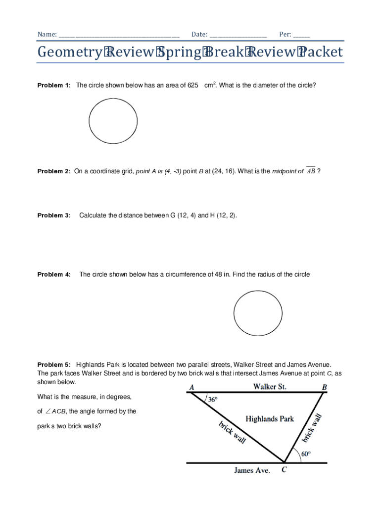Fillable Online Geometry Review Spring Break Review Packet Fax Email ...