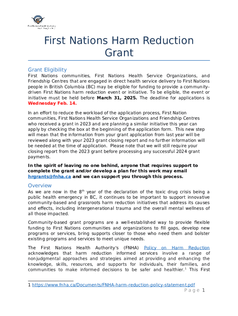FNHA First Nations Harm Reduction Grant Application Doc Template ...