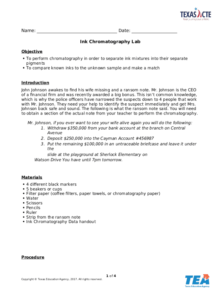 Student Worksheet Using Paper Chromatography Doc Template | pdfFiller