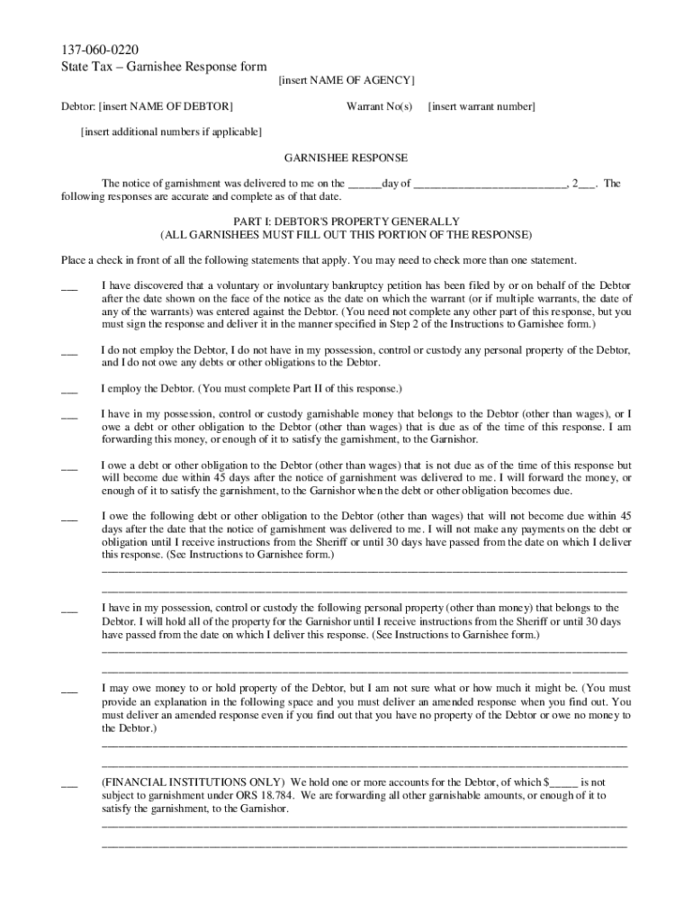 Fillable Online 137-060-0210 State TaxNotice of Garnishment form Fax ...