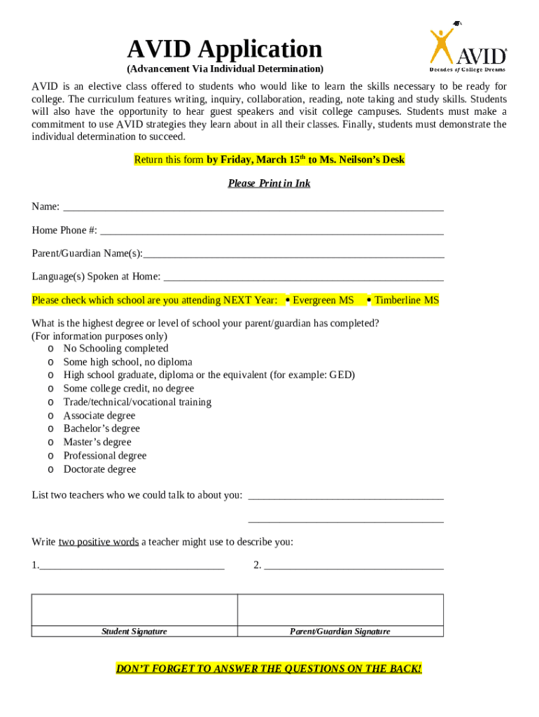 Advancement Via Individual Determination (AVID), Level IV Doc Template ...