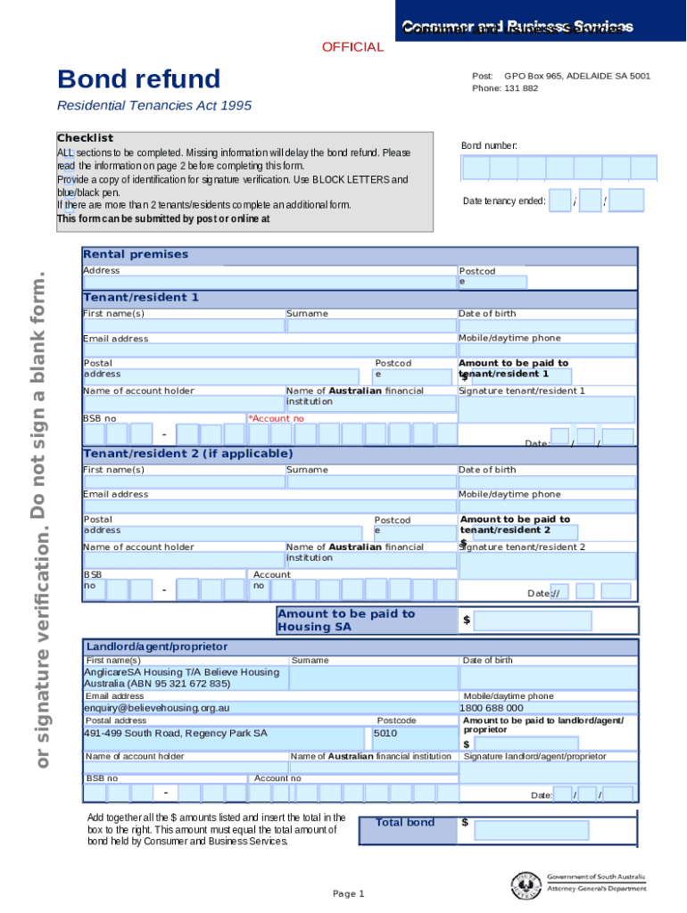 Bond refund . Tenancies s Doc Template | pdfFiller
