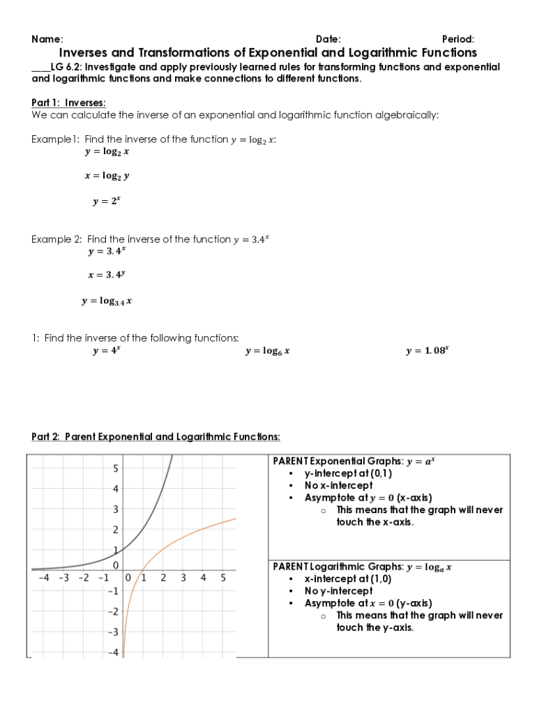 Fillable Online exponentials and logs transformation lab.docx Fax Email Print - pdfFiller