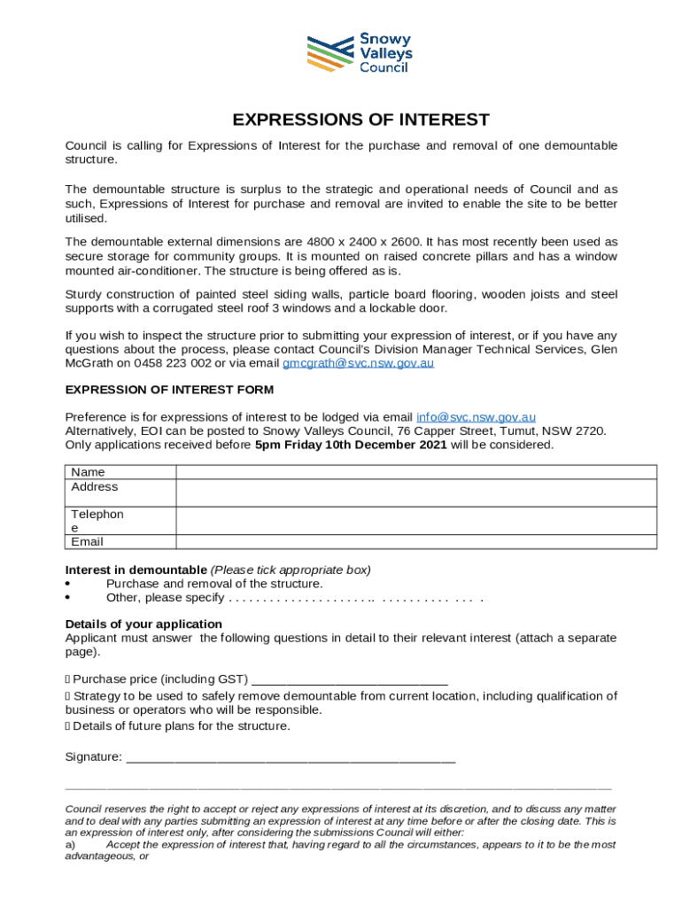Council is calling for Expressions of Interest for the purchase and ...