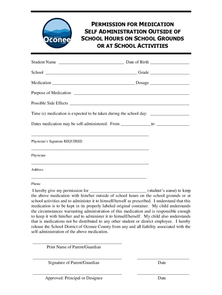 Fillable Online PERMISSION FOR MEDICATION SELF ADMINISTRATION ... Fax ...