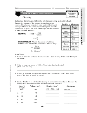 Fillable Online Density Practice: Worksheet # 1 Fax Email Print - pdfFiller