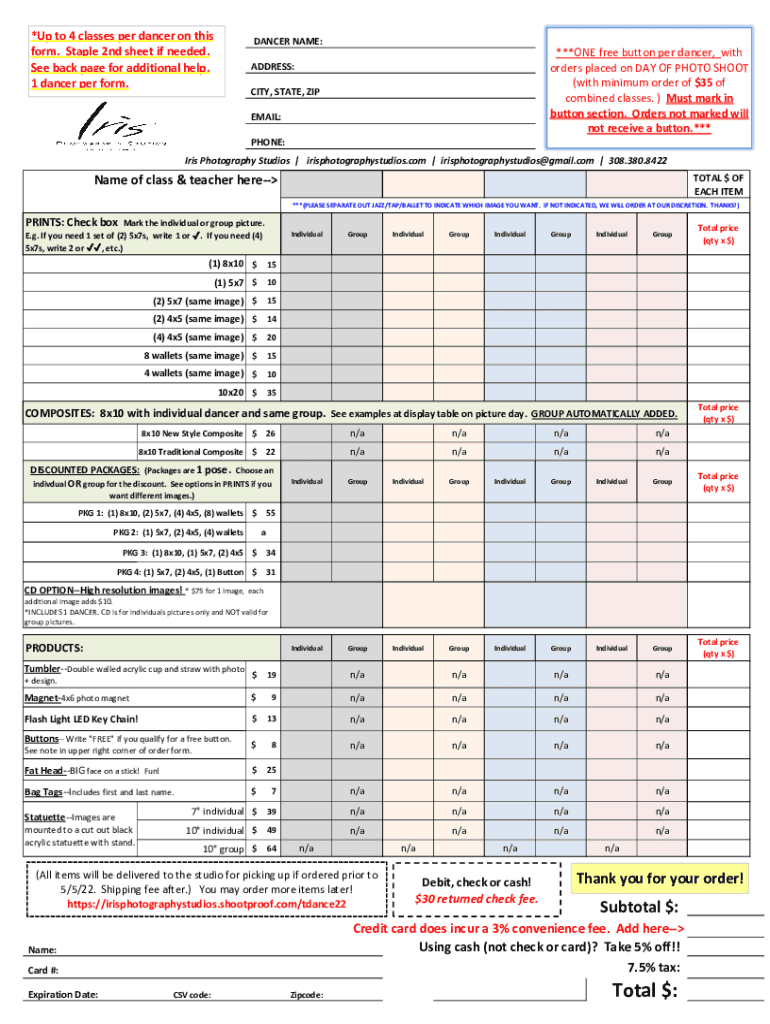 Fillable Online tdance studio order form.xlsx Fax Email Print - pdfFiller