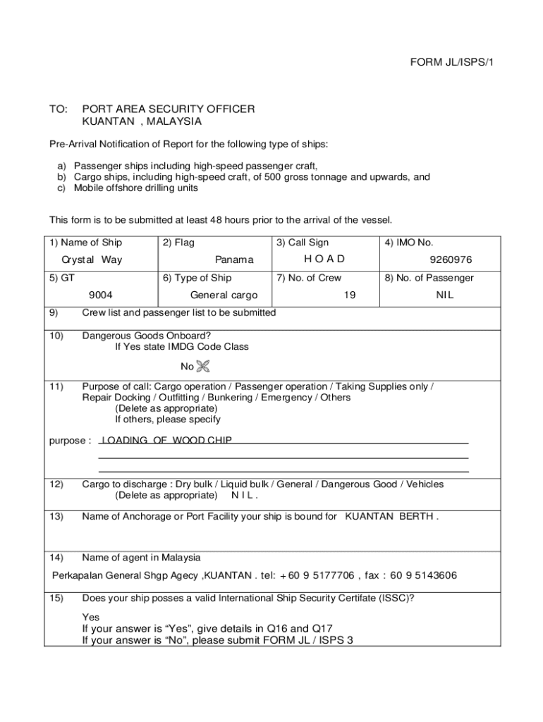 Fillable Online form jl/isps/1 to: port area security officer kuantan ...