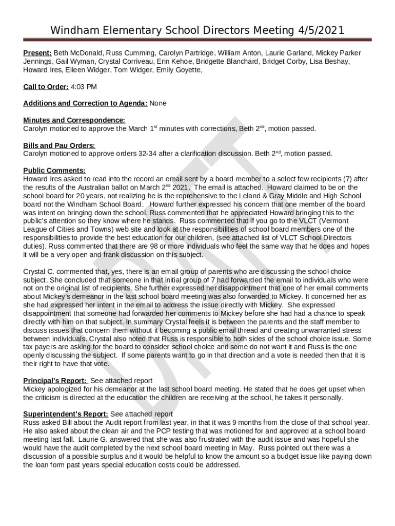 Present: Beth McDonald, Russ Cumming, Carolyn Partridge, William Anton ...