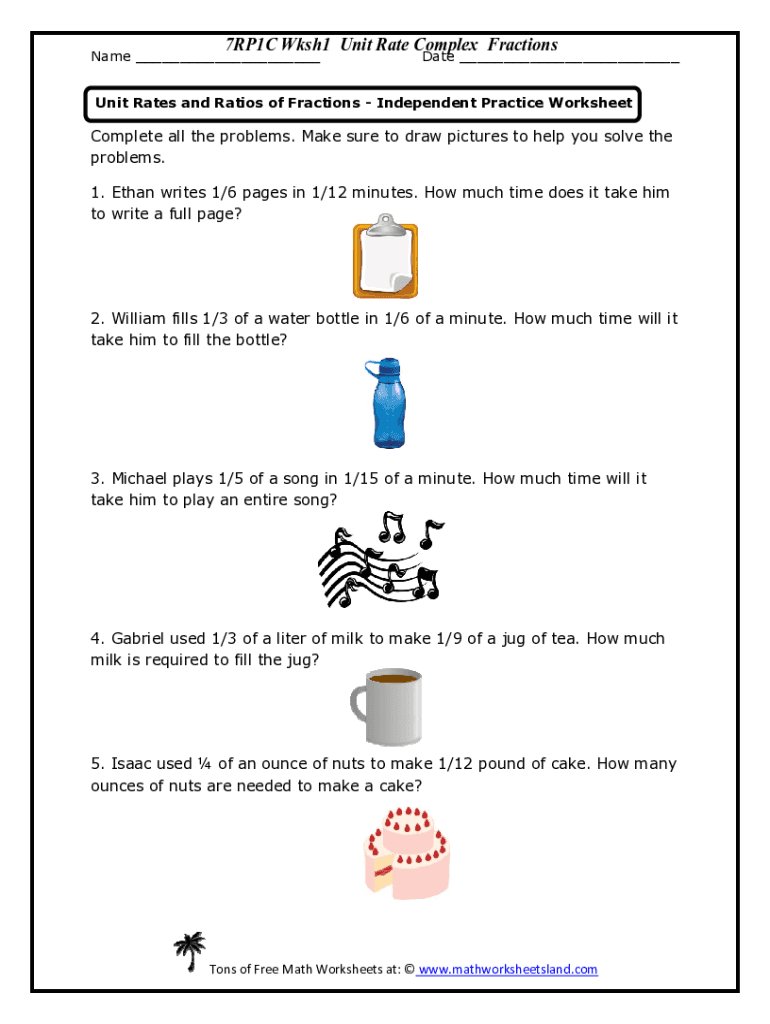 Fillable Online Complex Fractions to Unit Rates Activity and Worksheet ...