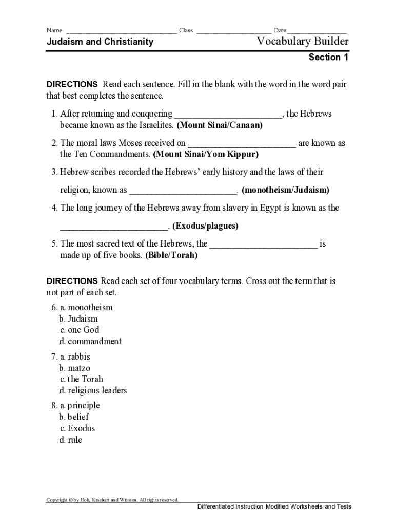 Fillable Online Vocabulary Builder Activity: The Rise of Christianity ...
