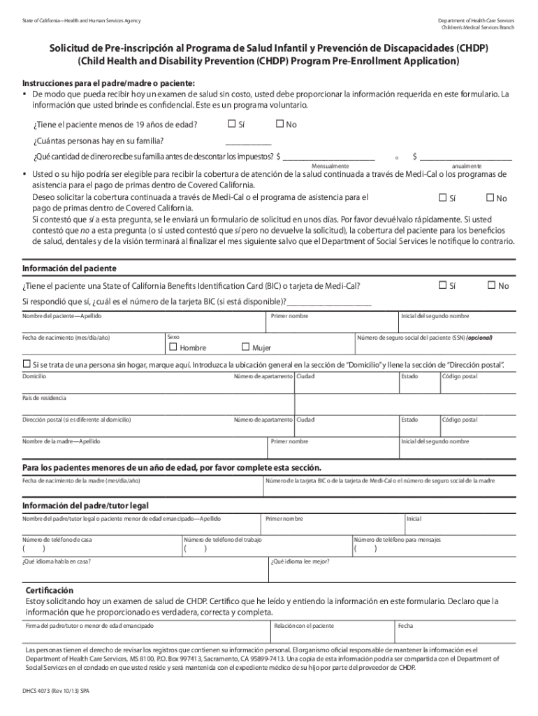 Completable En línea Child Health and Disability Prevention Program Pre ...