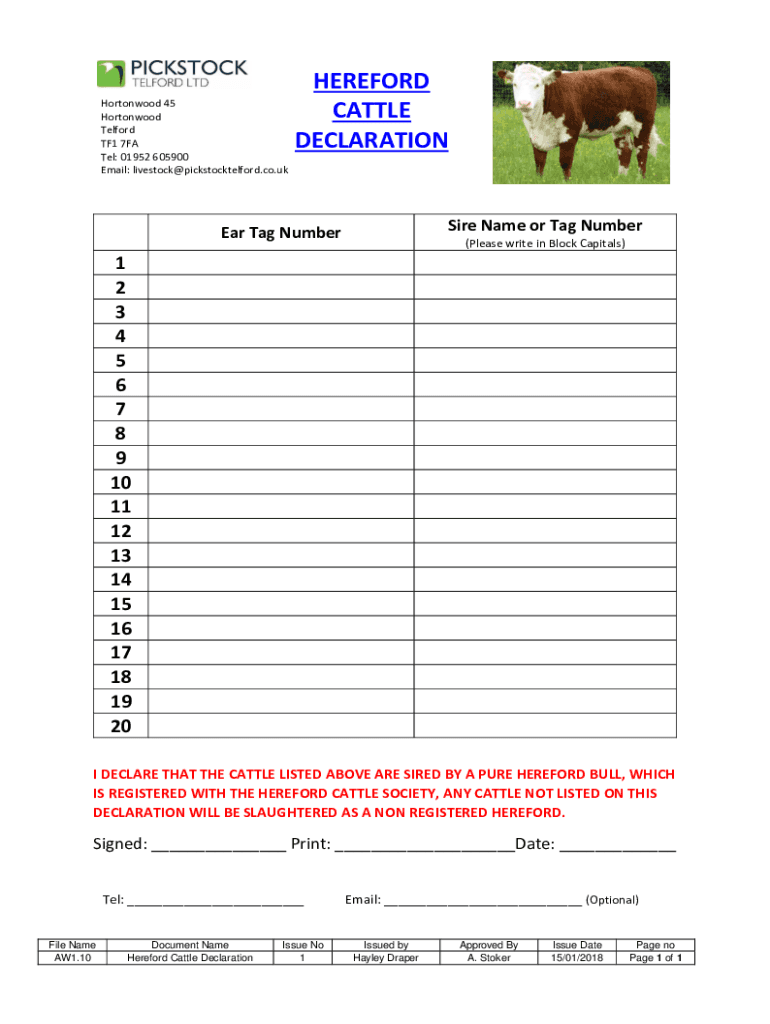 Fillable Online Pickstock Telford: Beef Processors for the UK & Europe ...