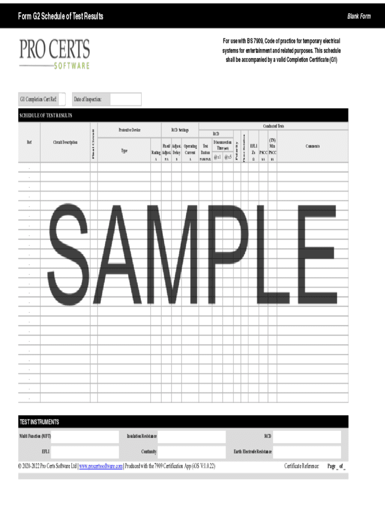 Fillable Online SCHEDULE OF TEST RESULTS. Form G2 Schedule of test ...