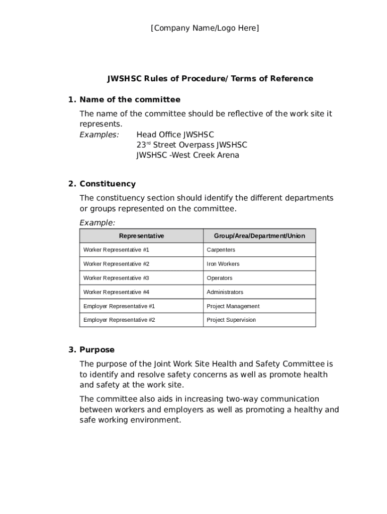 Joint Health and Safety Committee (JHSC) Template Doc Template | pdfFiller