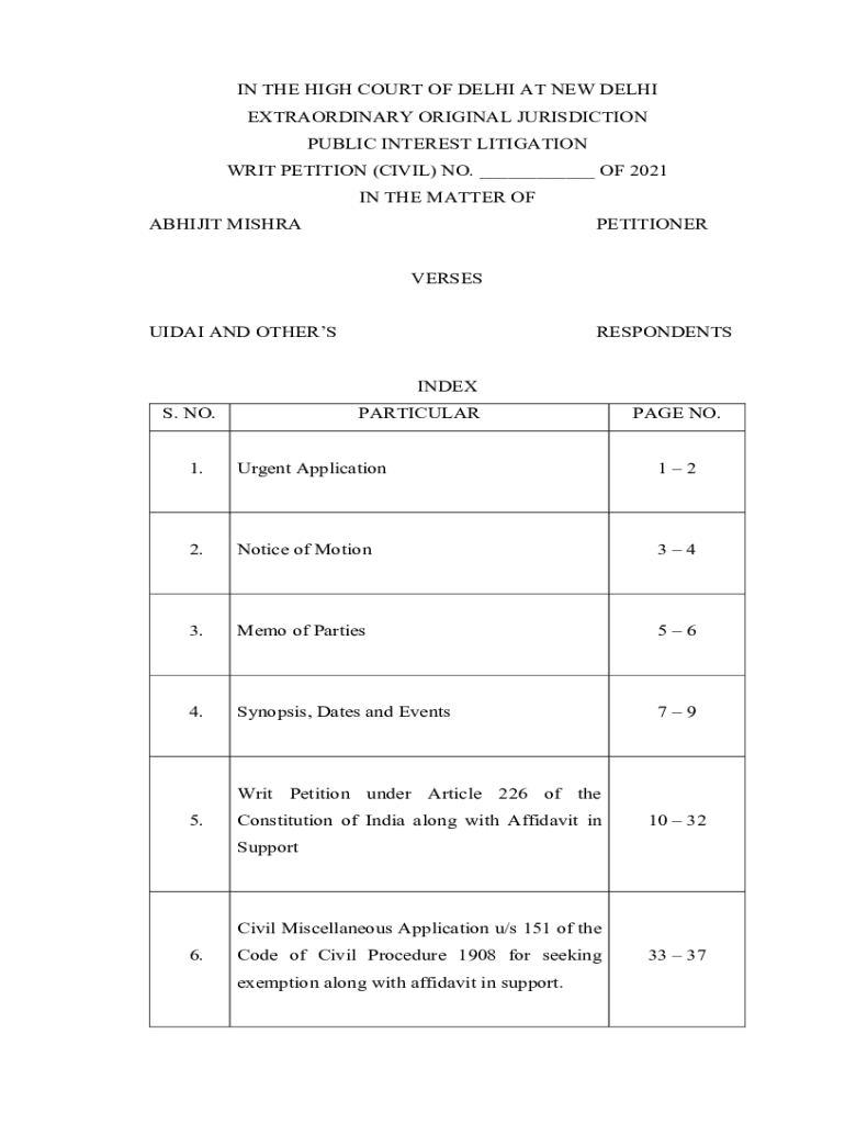 Fillable Online section: pil in the supreme court of india (civil ...