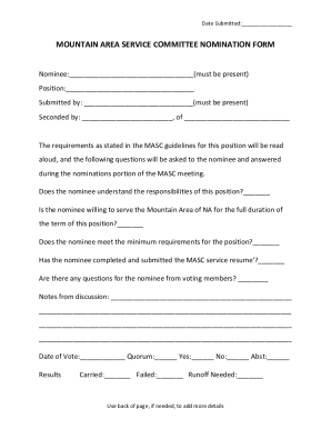 Fillable Online MOUNTAIN AREA SERVICE COMMITTEE NOMINATION FORM Fax Email Print - pdfFiller