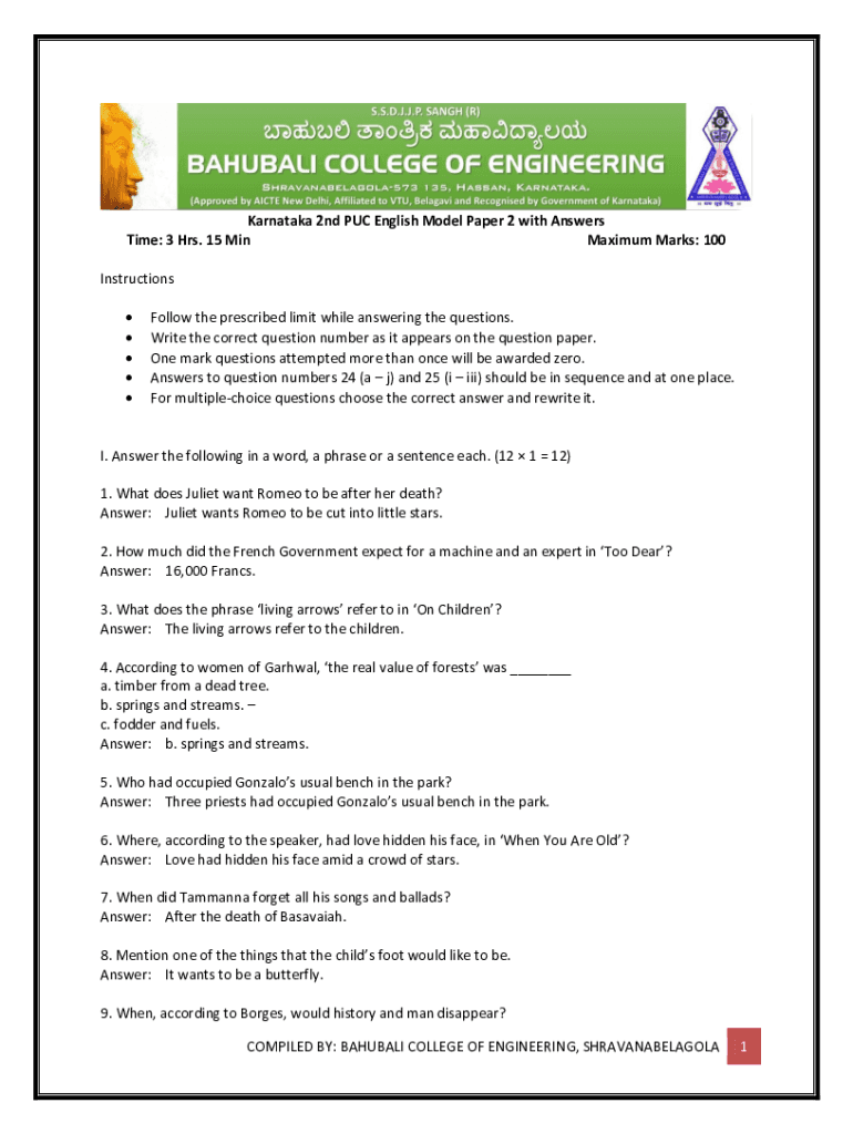 Fillable Online PUC-II YEAR ENGLISH - SOLVED MODEL PAPER Fax Email ...