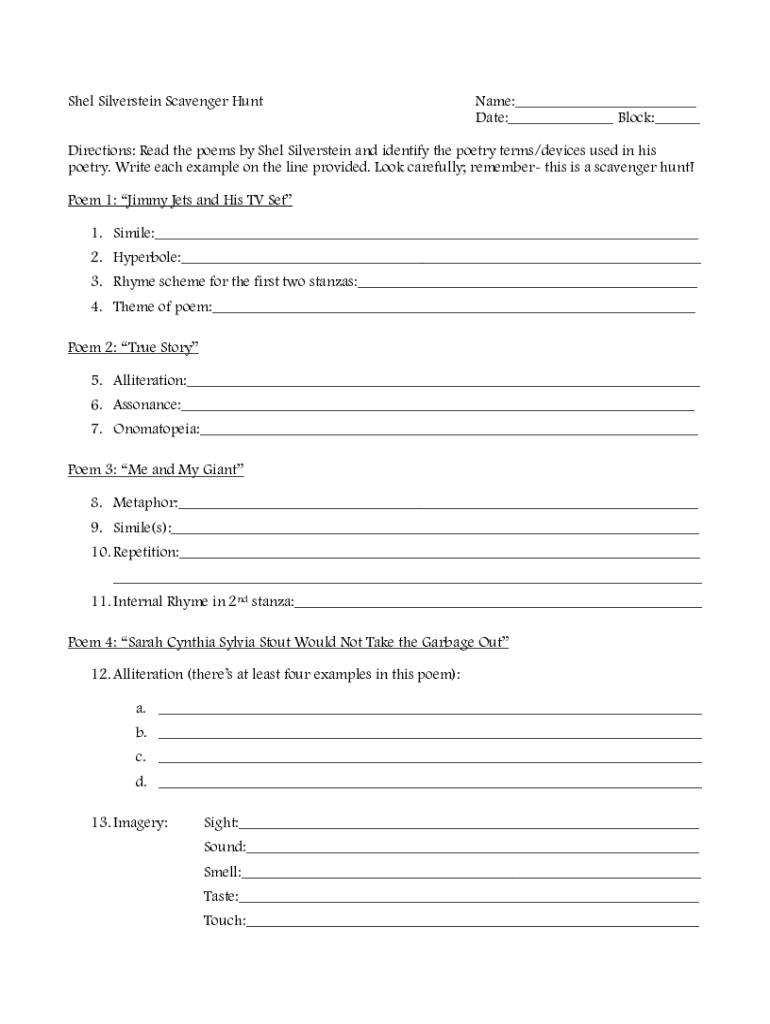 Fillable Online 21 Short and Sweet Shel Silverstein Poems That'll Bring ...