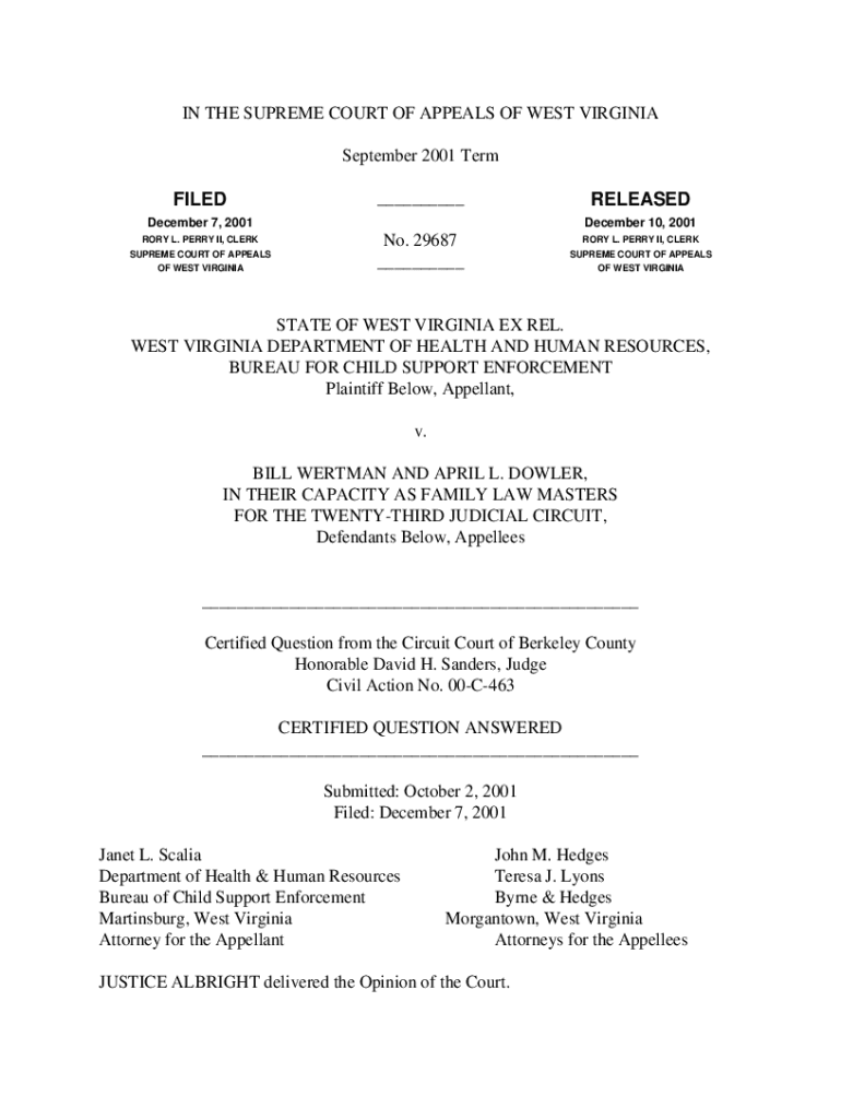 Fillable Online Opinion, Case No. 29687 State of West Virginia ex rel ...