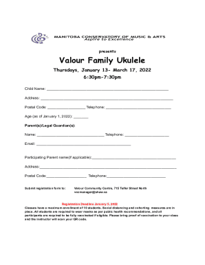 Fillable Online Valour Family Ukulele Registration Form Fax Email Print ...