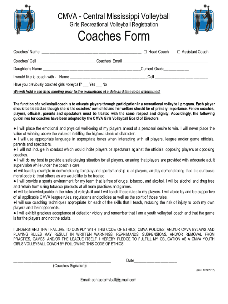 Fillable Online CMVA - Central Mississippi Volleyball Association Fax Email Print - pdfFiller