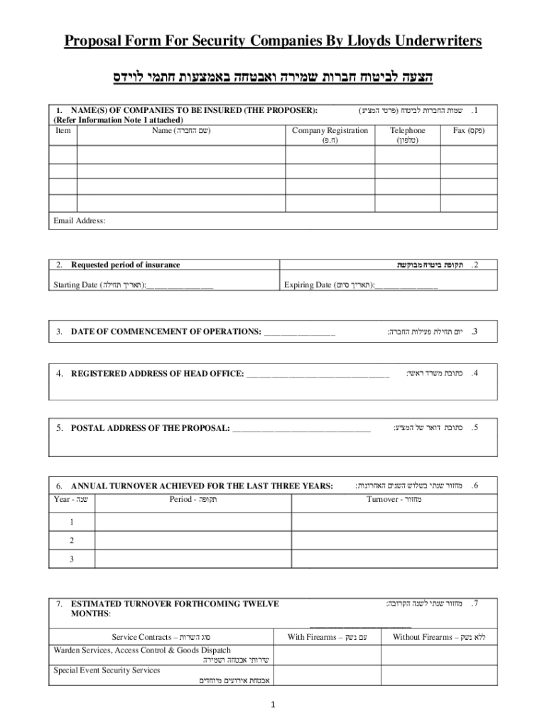 Fillable Online Lloyd's Bankers Policy Proposal Form - Afro-Asian ...