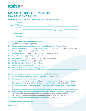 Fillable Online NINEWELLS HOSPITAL MOBILITY REGISTRATION FORM Fax Email ...