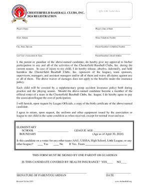Fillable Online Application for Canfield Baseball Club (CBC) District ...