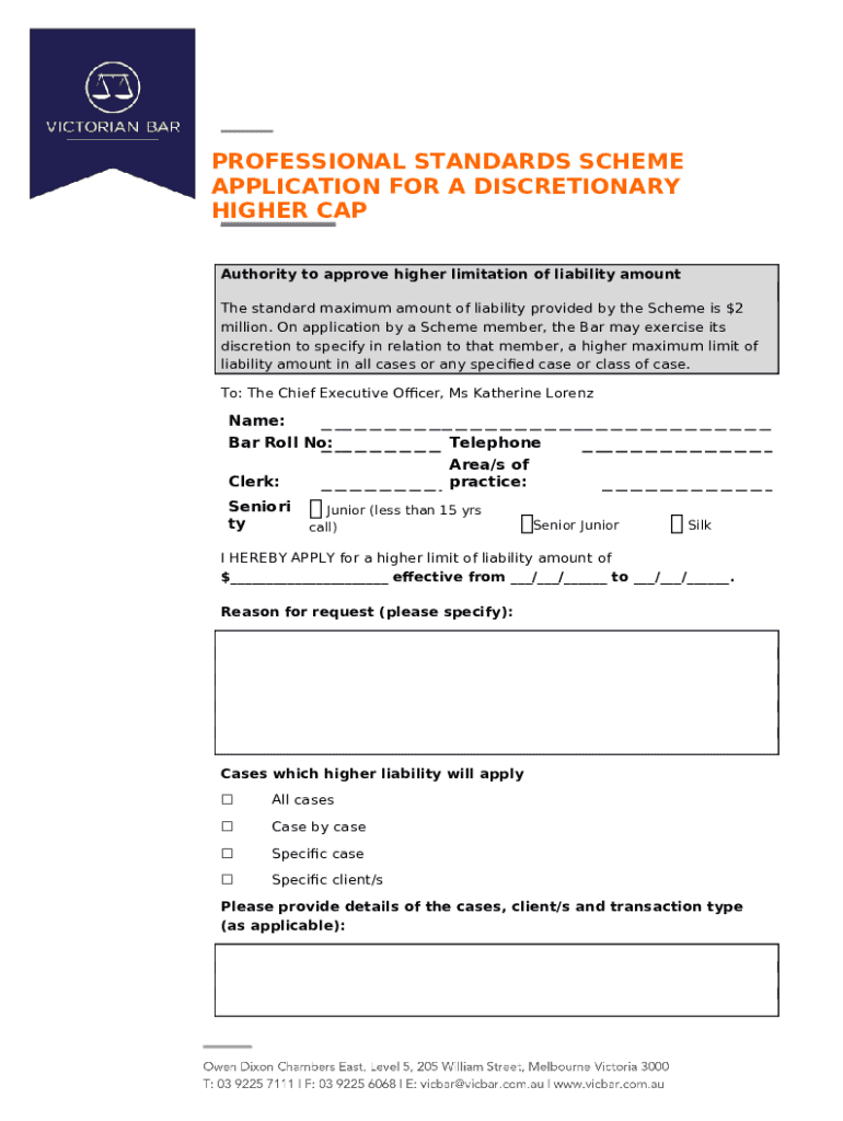Discretionary Higher Caps Application Doc Template | pdfFiller
