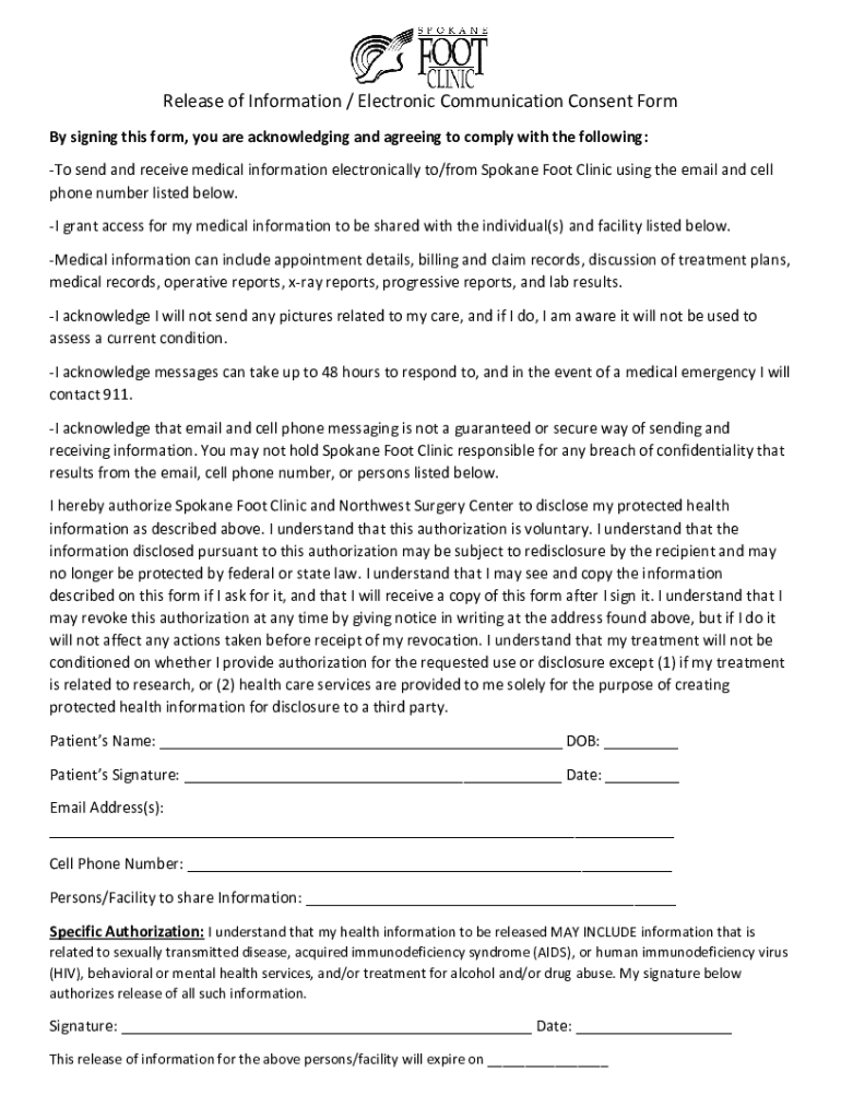 Fillable Online Release of Information / Electronic Communication Consent Form Fax Email Print ...