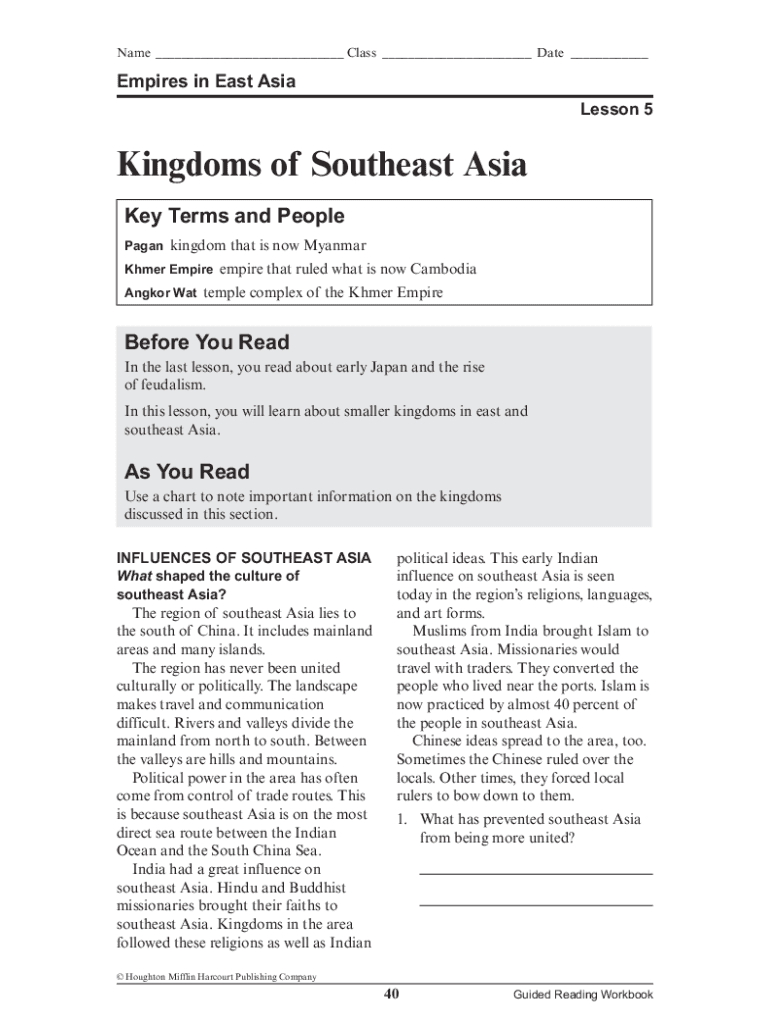 Fillable Online Chapter 12 Section 5 Kingdoms of Southeast Asia and ...